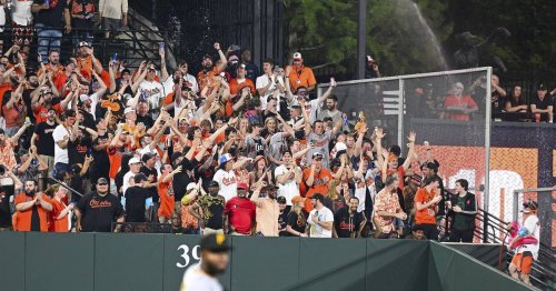It’s ‘party central’ in the Bird Bath as Mr. Splash hoses down Orioles ...