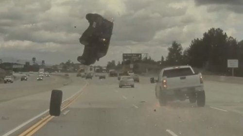 Dashcam Video Shows Car Flip Mid Air On Freeway After Hitting A Loose
