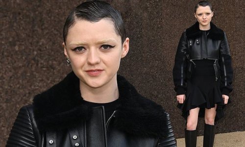 Maisie Williams dons leather jacket and knee-high boots at Givenchy ...