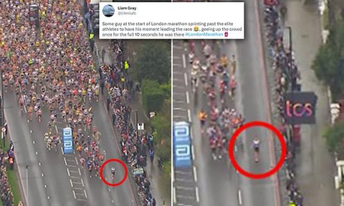 Winning the London Marathon...for 10 seconds! Moment man SPRINTS at the ...