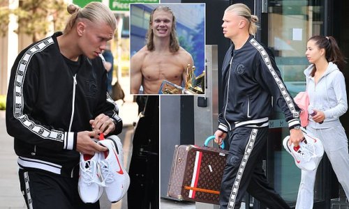 Bleary-eyed Erling Haaland and his girlfriend leave his Manchester flat ...