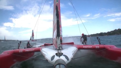 Moment British sailor falls head-first overboard during Australia ...