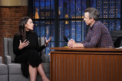 Alexandria Ocasio-Cortez Goes All Black in Turtleneck Dress & Pumps on ...