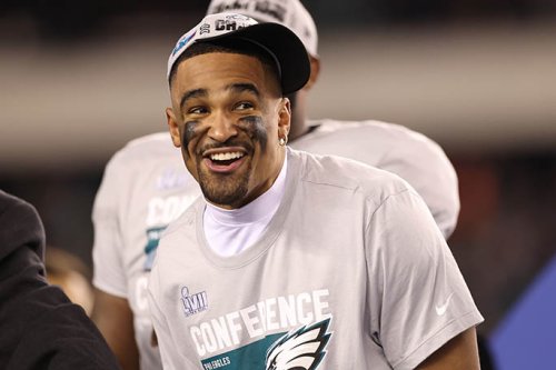 NFL Star Jalen Hurts Goes Viral in Clashing Purple Jacket & Pants Pre ...