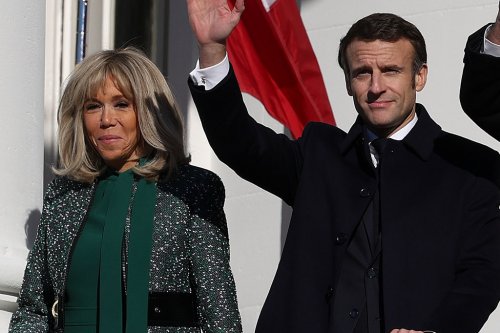French First Lady Brigitte Macron Meets the Bidens in Festive Green ...