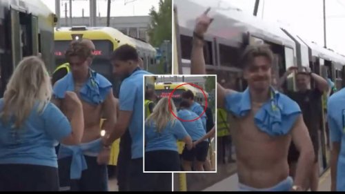 Footage shows Jack Grealish stumbling out of Manchester tram ahead of ...