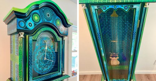 Artist Transforms Thrifted Grandfather Clock by Fully Painting It Into ...