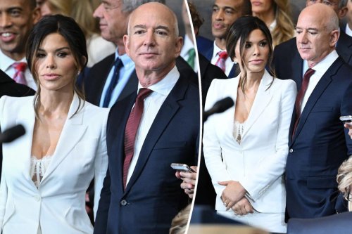 Lauren Sánchez wears winter white (and a peekaboo bra) with fiancé Jeff ...