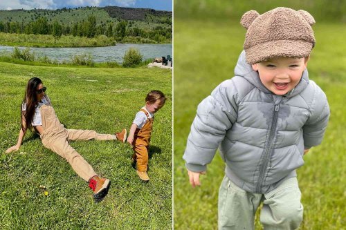 Olivia Munn and son Malcolm wear matching overalls as they enjoy a ...