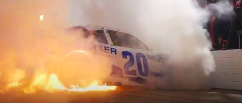 NASCAR race winner catches fire at Martinsville Speedway (Video ...