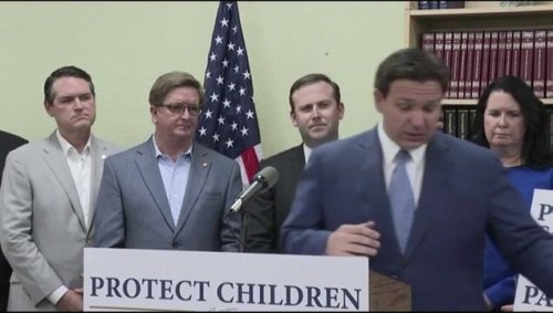 Gov. Ron DeSantis (R-FL) holds up a "Genderbread Man" poster: "It's ...