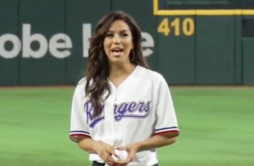 Fans Are Loving Eva Longoria's First Pitch At Texas Rangers Game ...