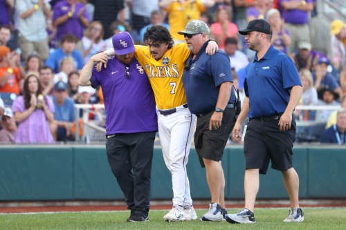 LSU's Alex Milazzo Suffered A Broken Leg On Play At Home Plate Tonight ...