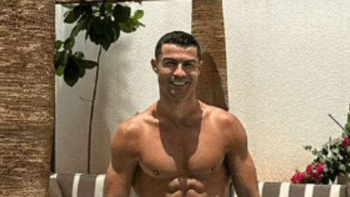 Cristiano Ronaldo shows off his ripped body as Wag Georgina dons bikini to join him in pool amid ...