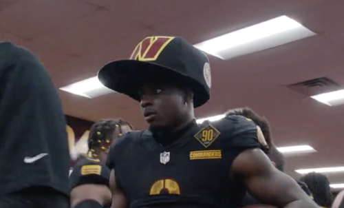 Brian Robinson wore a comically big hat after the Commanders’ win and ...